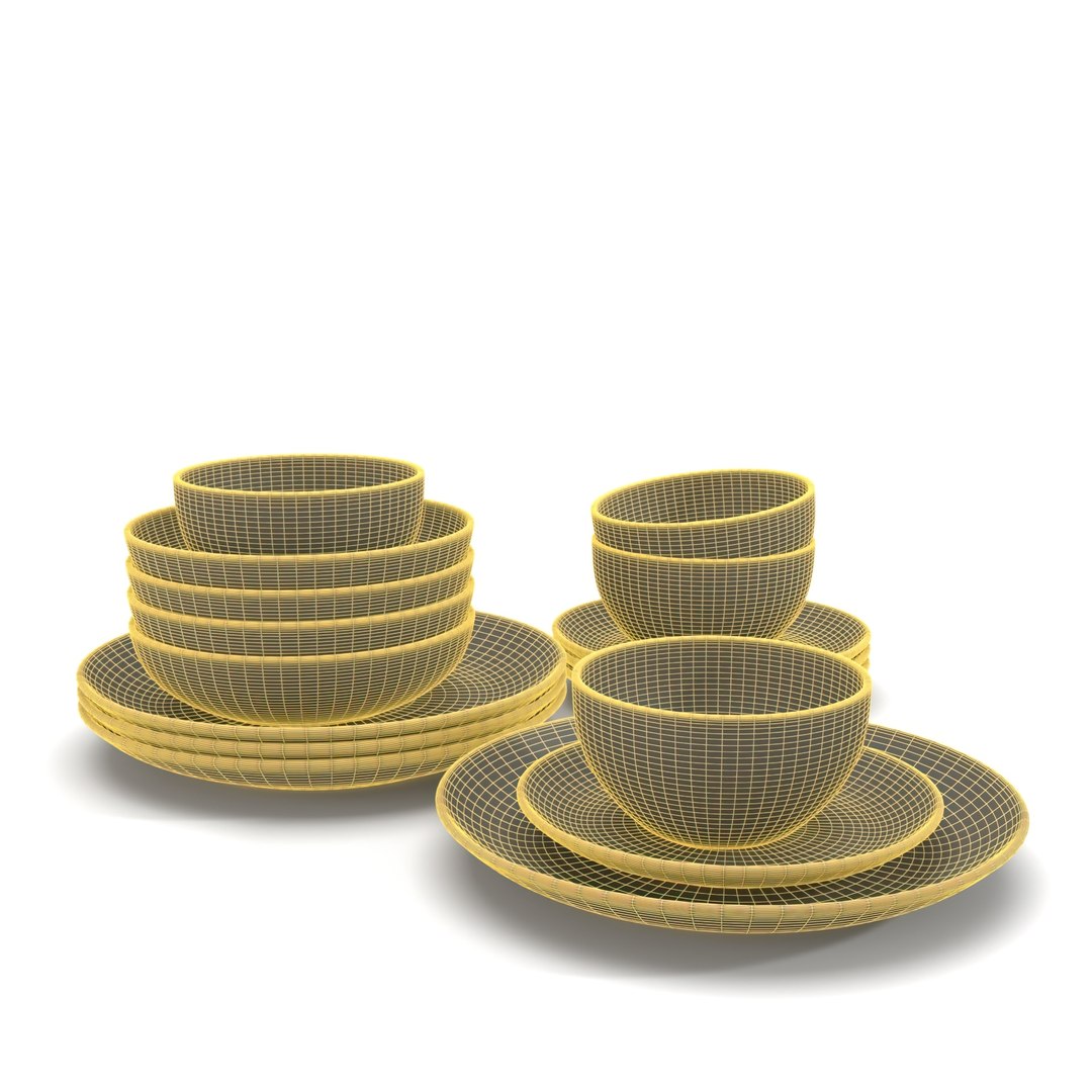 3D Stone Lain Brasa 16 Piece Dinnerware Set PBR - TurboSquid 2213692