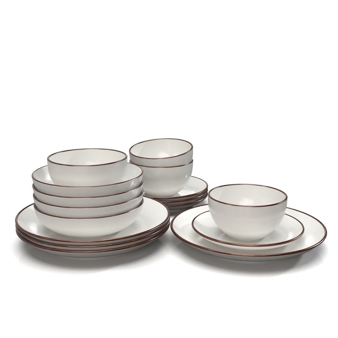 3D Stone Lain Brasa 16 Piece Dinnerware Set PBR - TurboSquid 2213692