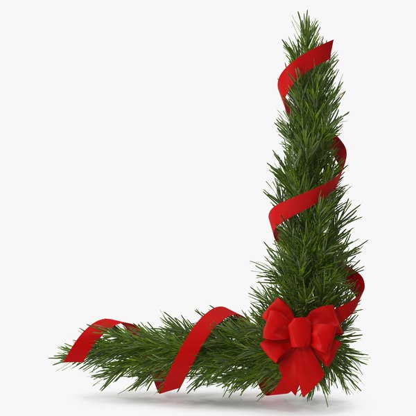 Christmas Corner Decoration with Red Bow and Ribbon 2 3D model ...
