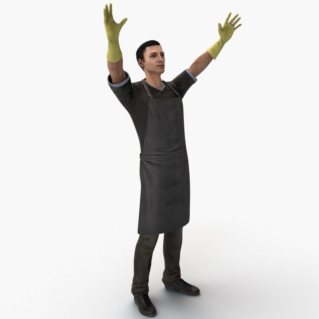 cleaner man rigged cleaning 3d max