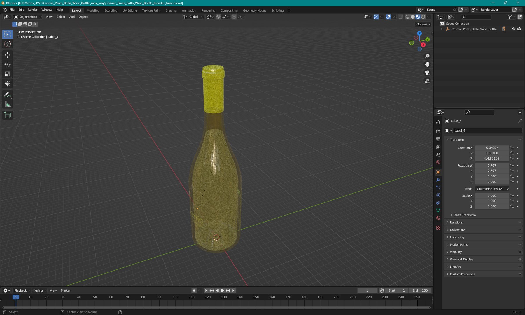Cosmic Pares Balta Wine Bottle 3D - TurboSquid 2314020