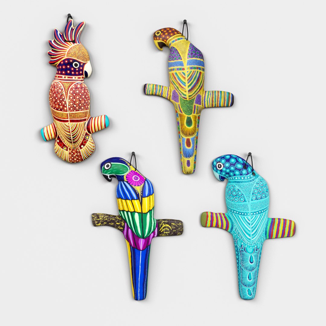 wooden wall parrots 3d model