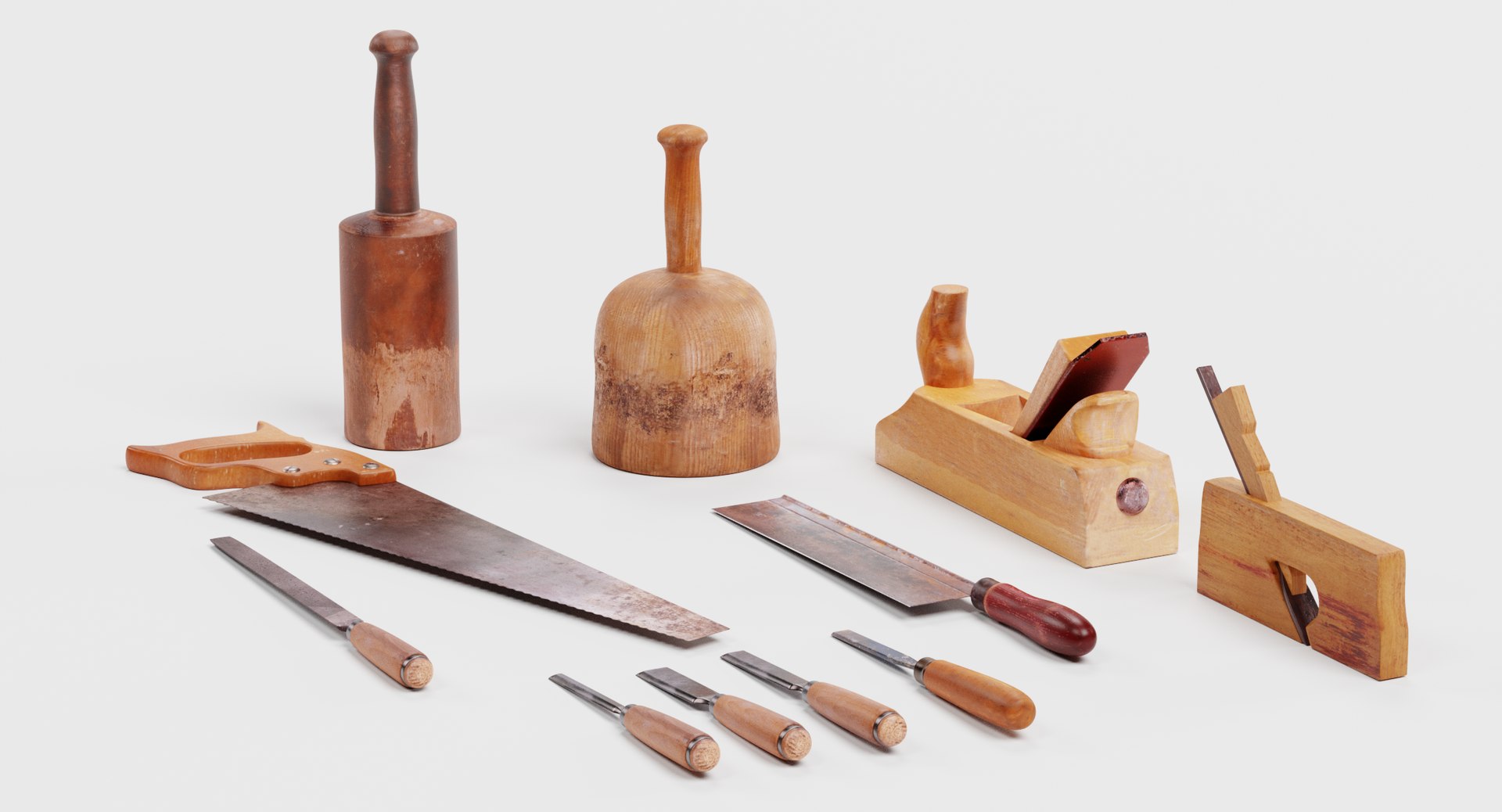 Carpentry Tools Mallet Chisel 3D Model - TurboSquid 1392432