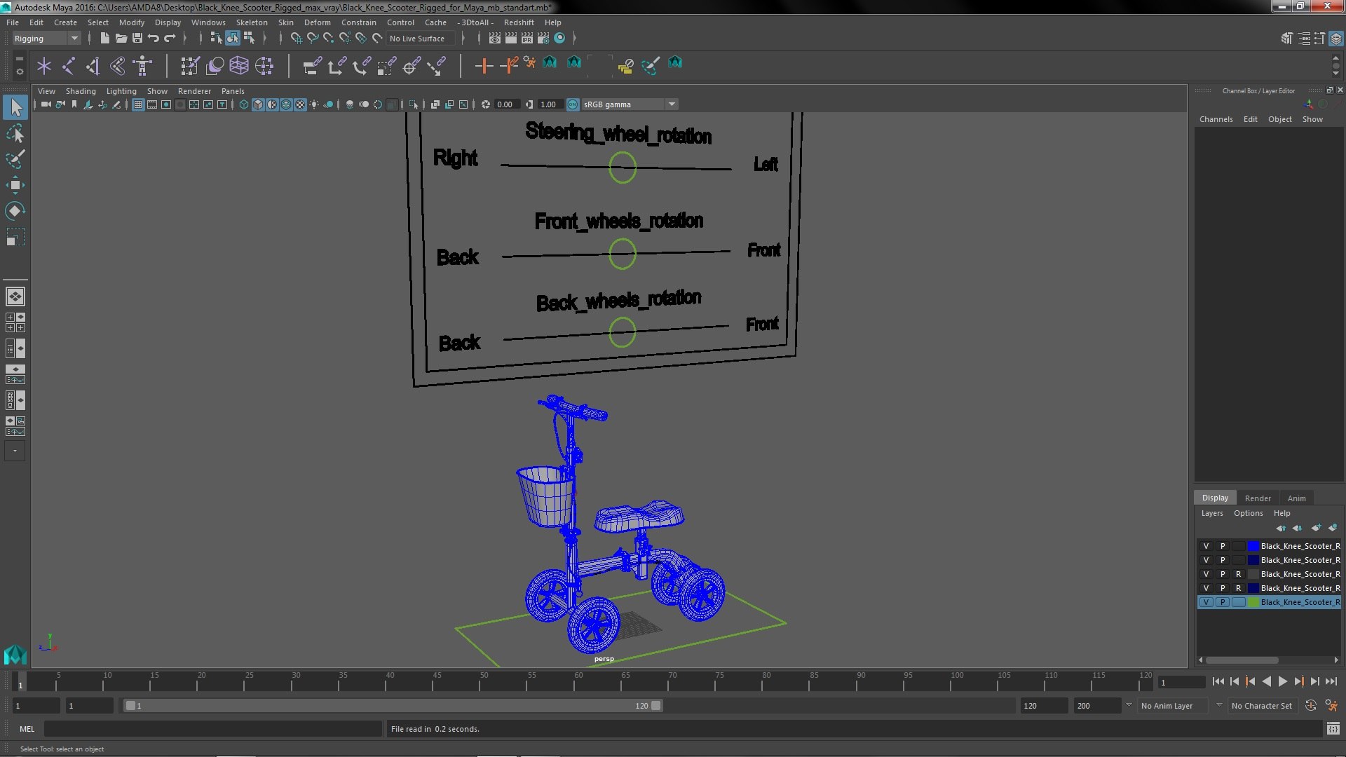 3D Black Knee Scooter Rigged For Maya Model - TurboSquid 2095460