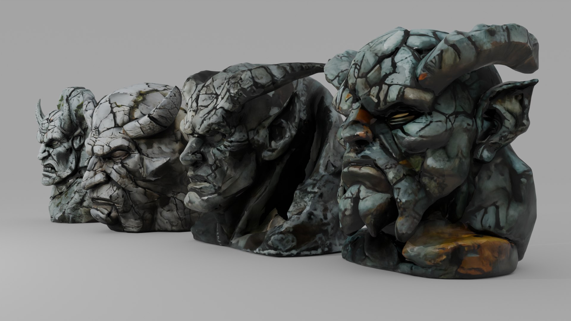 3D Demonic Stone Statue Pack Cracked Ancient Idol Props PBR Model ...