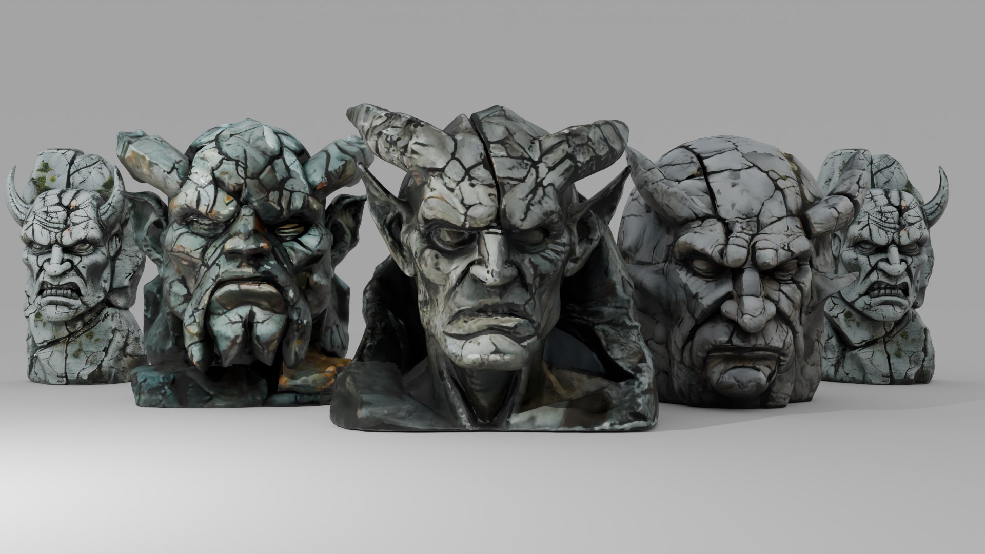 3D Demonic Stone Statue Pack Cracked Ancient Idol Props PBR Model ...