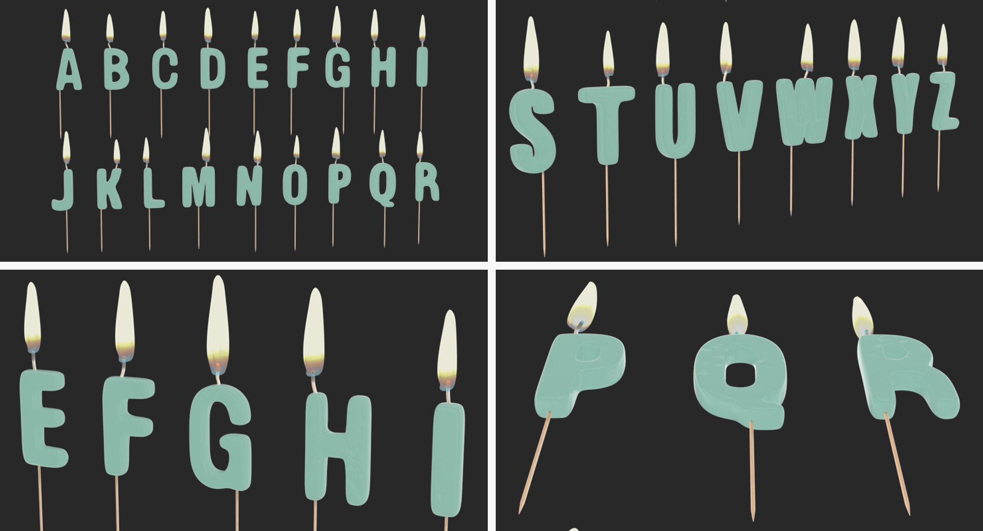 3d Model Alphabet Birthday Candles Set