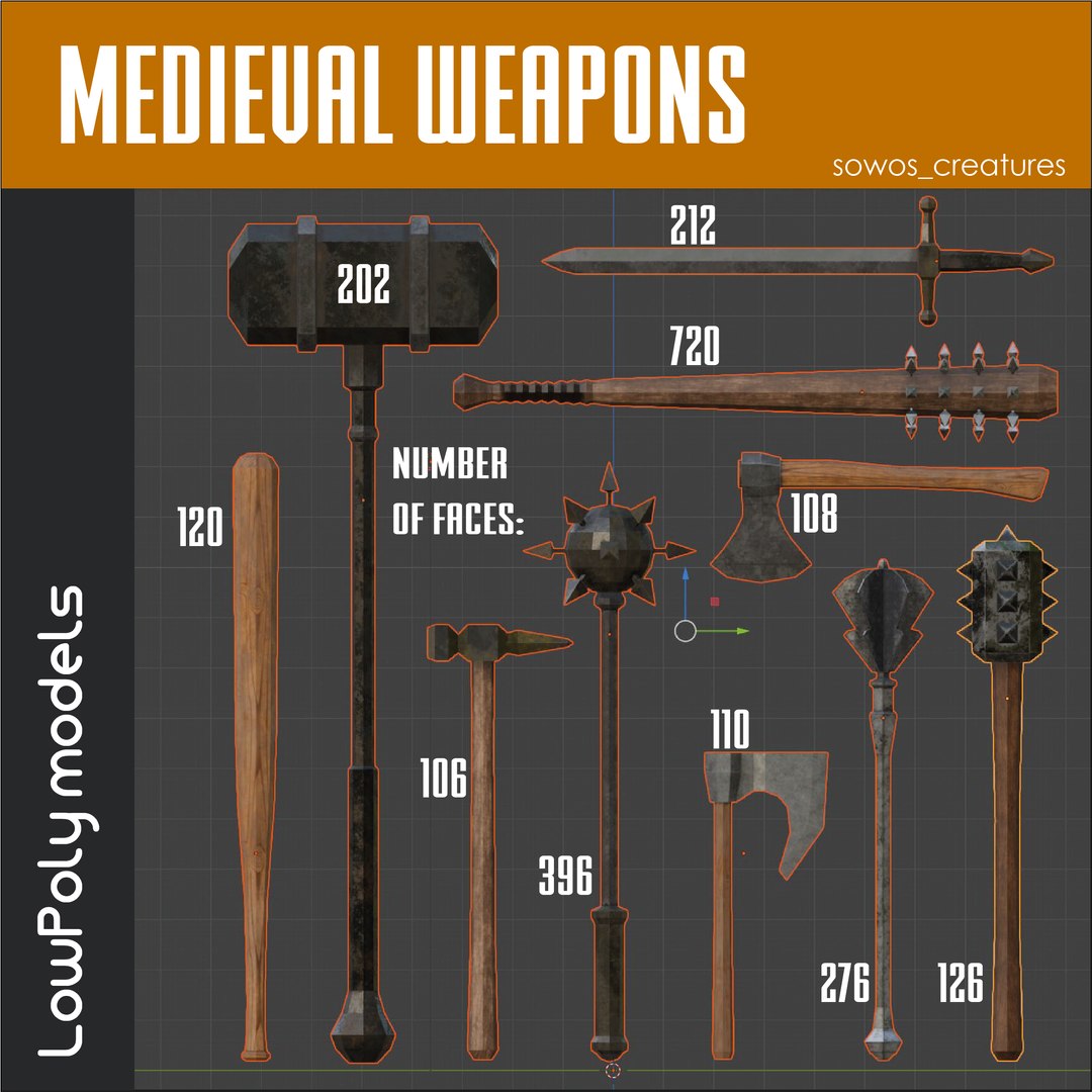 Lowpoly Medieval Melee Weapons 3D Model - TurboSquid 2285242