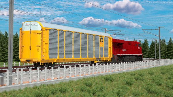 铁路上装有 Autorack 列车车厢的货运列车3D模型 - TurboSquid 2304601
