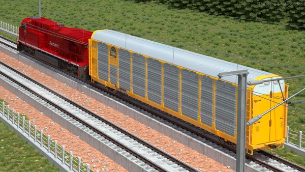铁路上装有 Autorack 列车车厢的货运列车3D模型 - TurboSquid 2304601