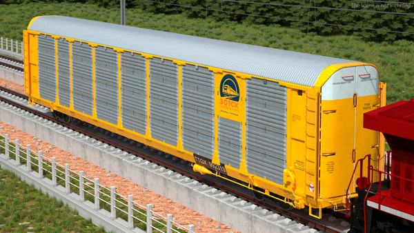 铁路上装有 Autorack 列车车厢的货运列车3D模型 - TurboSquid 2304601