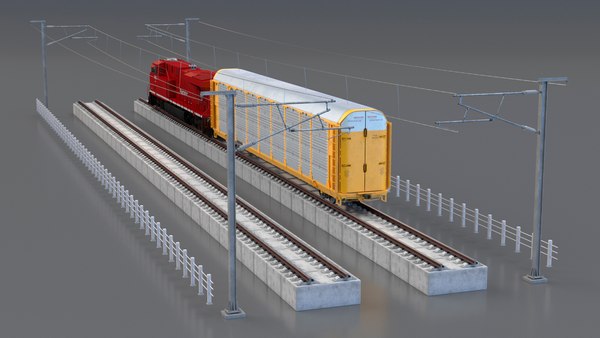 铁路上装有 Autorack 列车车厢的货运列车3D模型 - TurboSquid 2304601