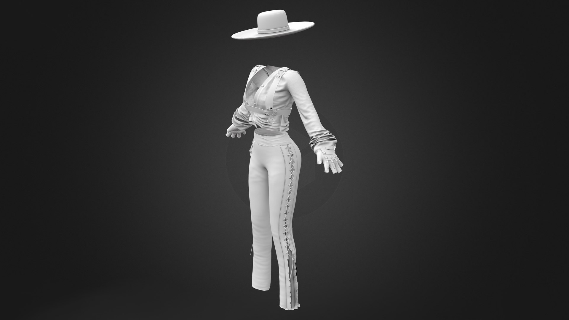 Decorated Pants Top Hat Gloves Punk Outfit 3D Model - TurboSquid 1962632