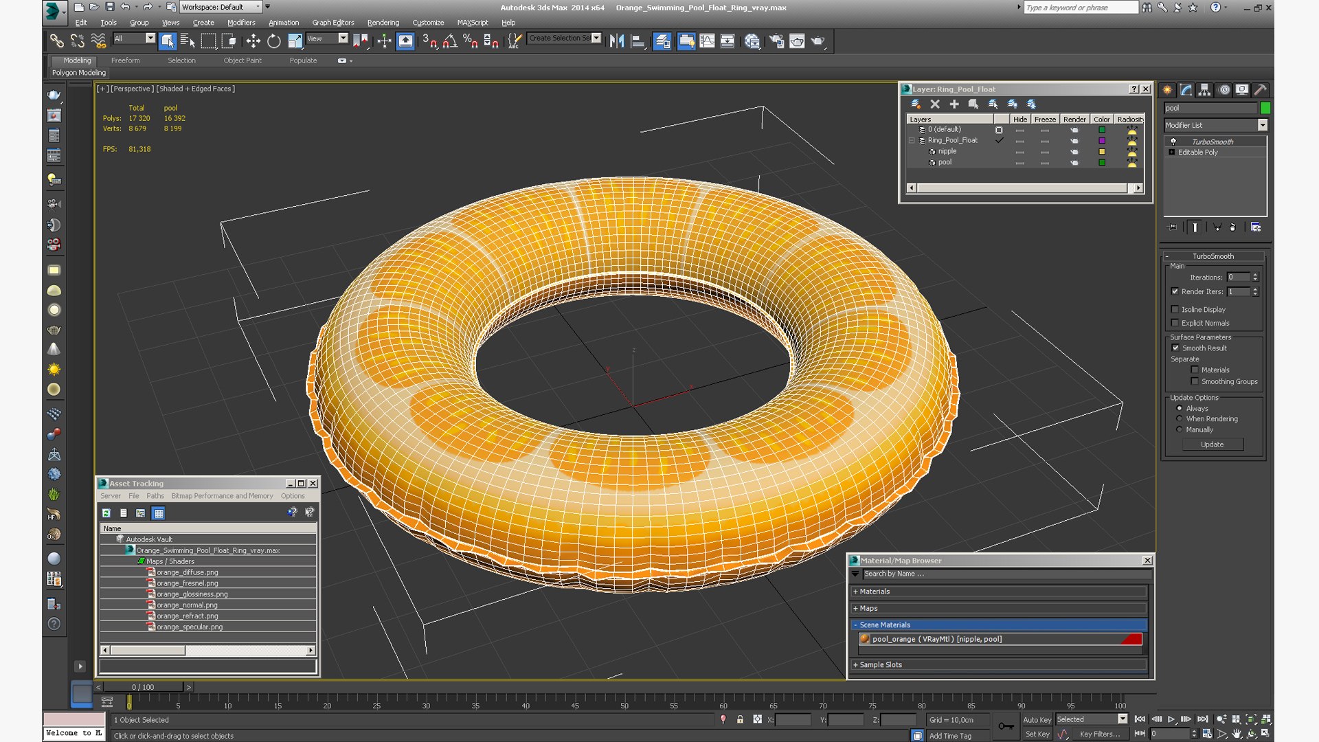 3D orange swimming pool float model - TurboSquid 1485116