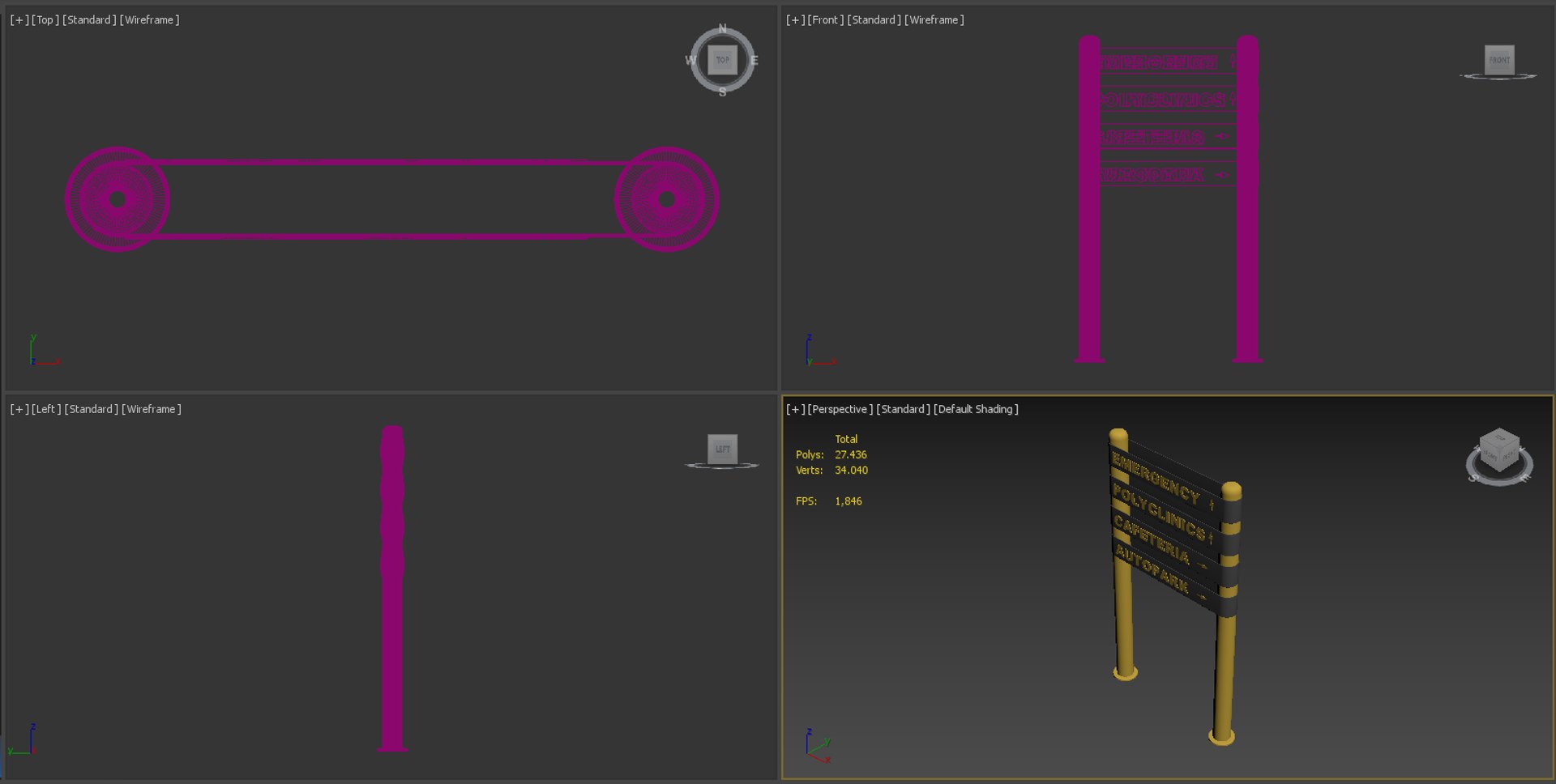 Double-sided Four-section Metal Directional Sign Ground-mounted 3D ...