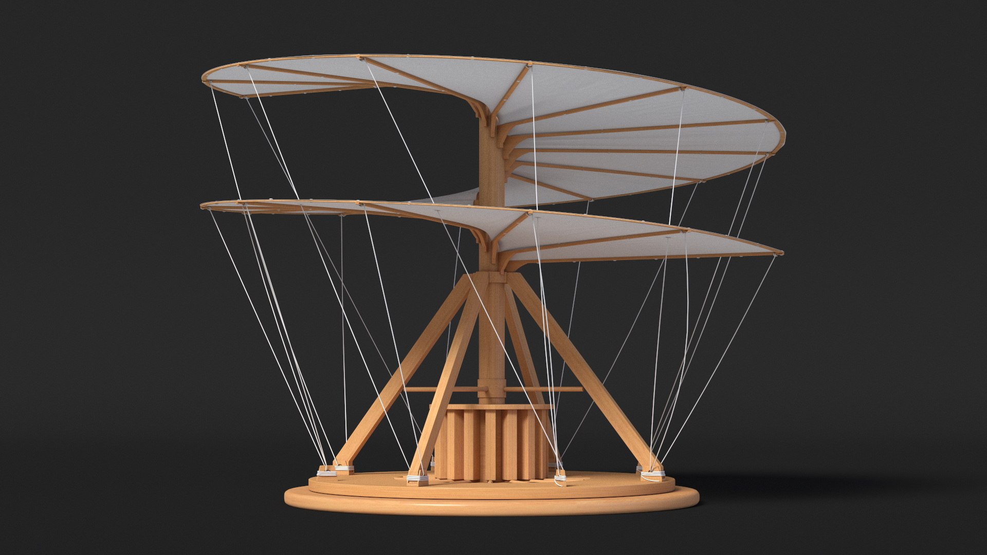 3D Leonardo Da Vinci Helicopter Wooden Concept Rigged Model ...