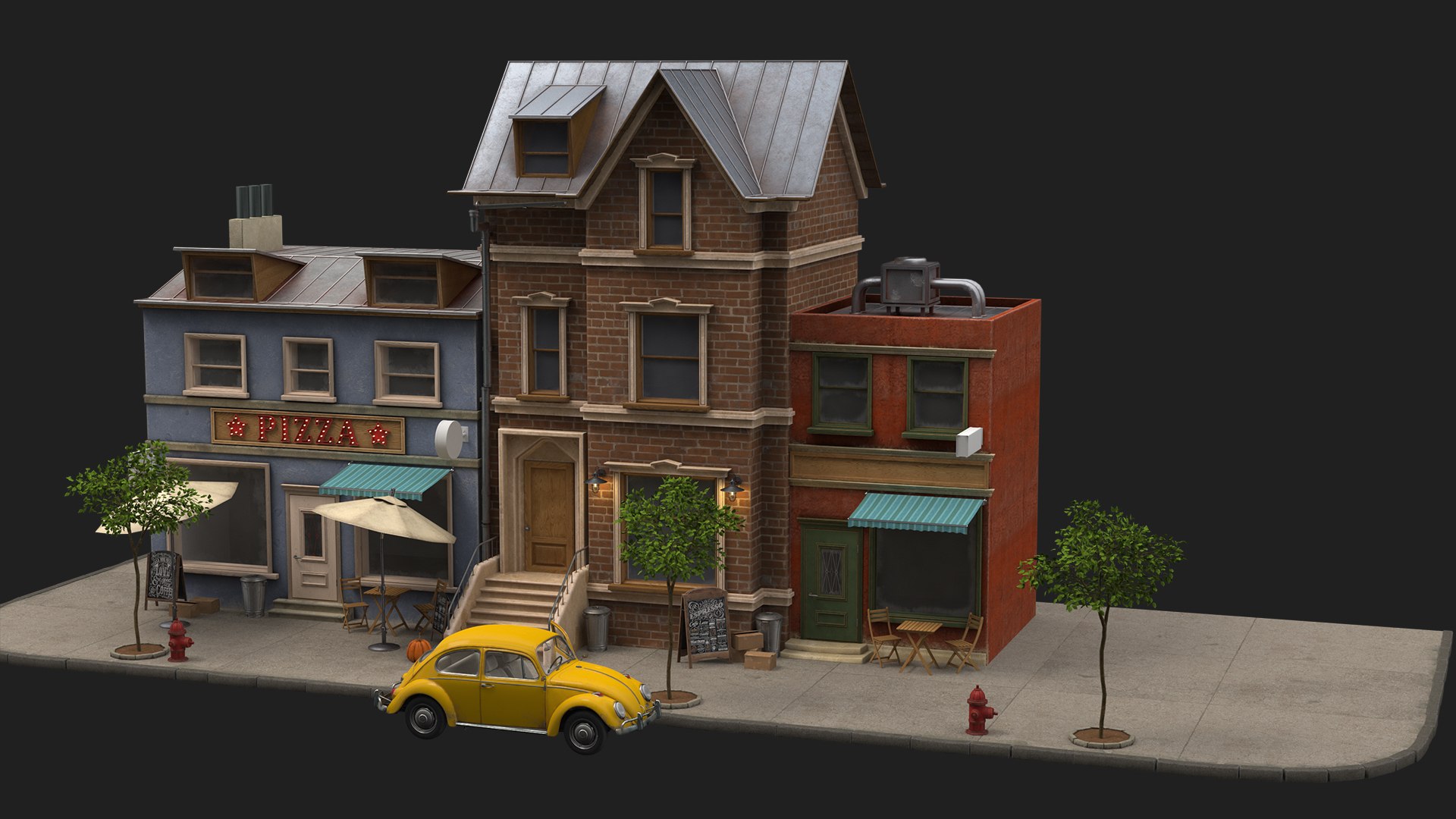 3D Street With Houses - TurboSquid 1906608