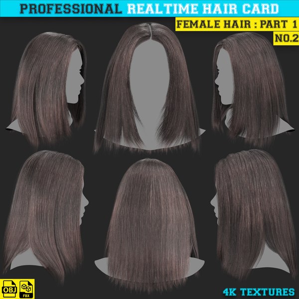 modèle 3D de Professional Realtime Haircard - Female Hair Part 1 - No2 ...