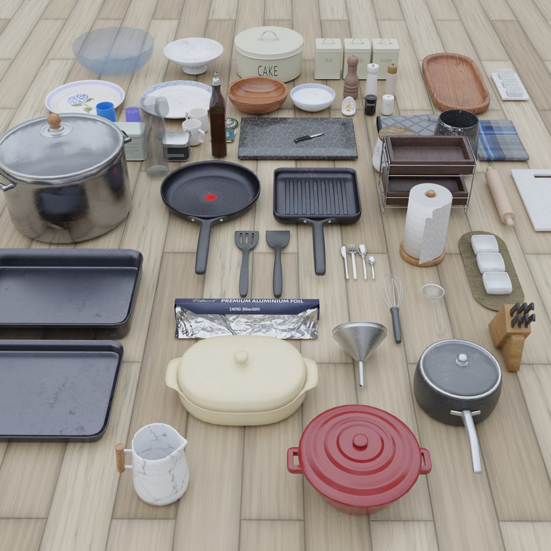 62 Kitchen Props Pack Low Poly Realistic Models With 2K Textures 3D ...