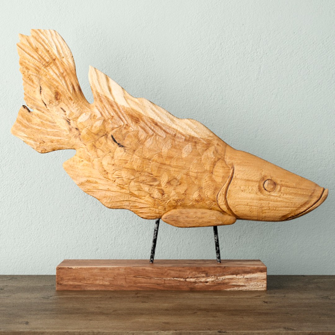 Teak Wood Fish Sculpture Model - TurboSquid 1200710