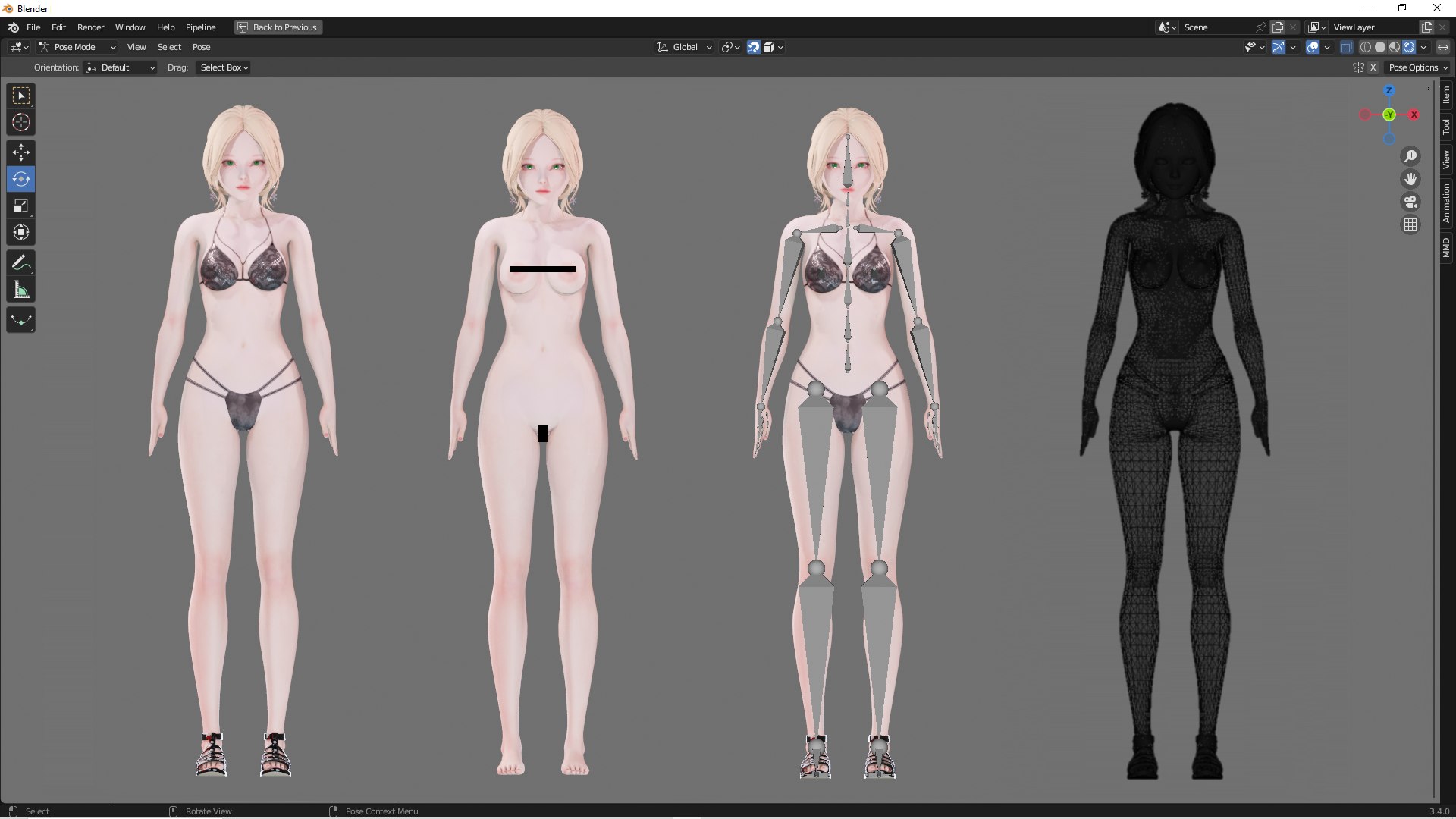 Bikini Clothes 0019 - Rig - Unreal - Unity - Blender - Animated - Realistic Female Character 3D ...