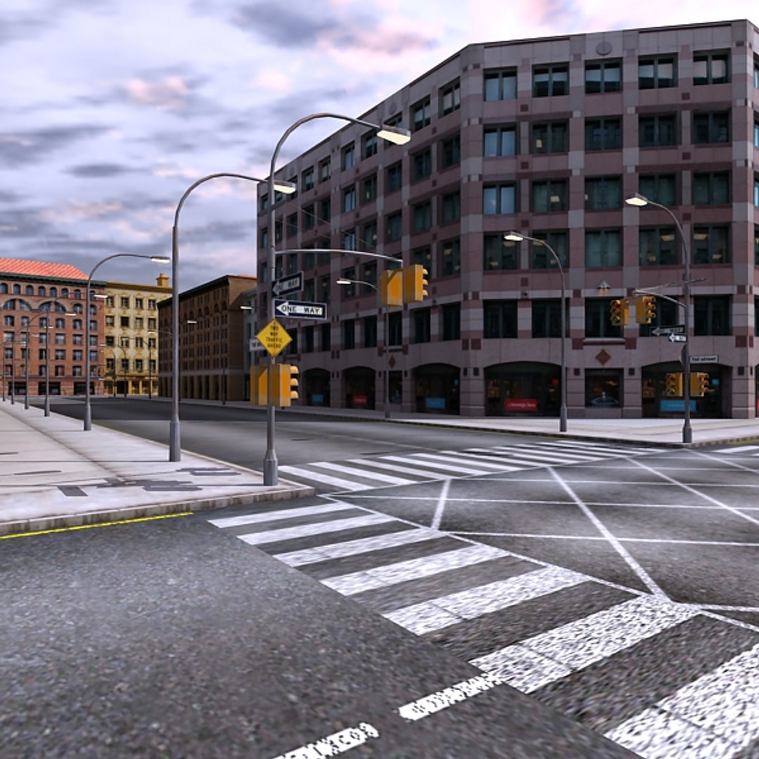 City Scene Road Street Obj