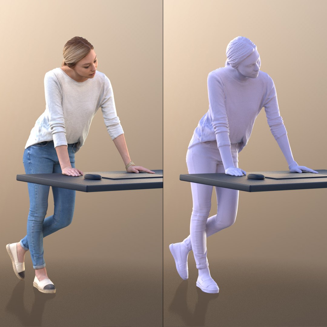 3D Model 10074 Ramona Young Woman Leaning On Desk - TurboSquid 1716483