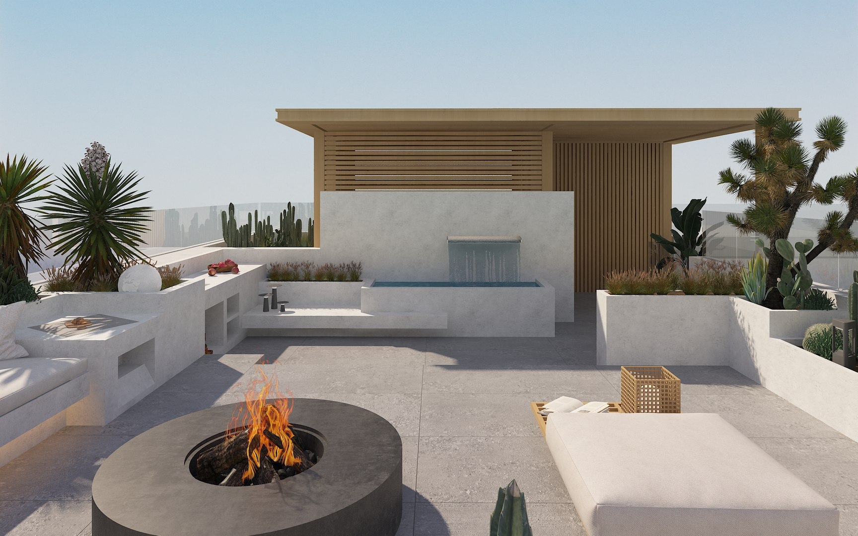 Mediterranean Style Rooftop Garden Private Garden Cactus Plant Pile 3D ...