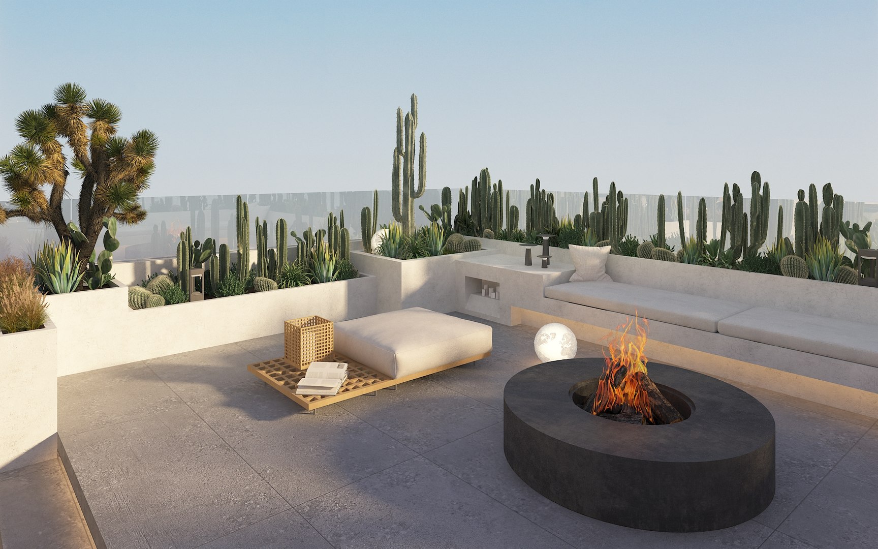 Mediterranean Style Rooftop Garden Private Garden Cactus Plant Pile 3D ...