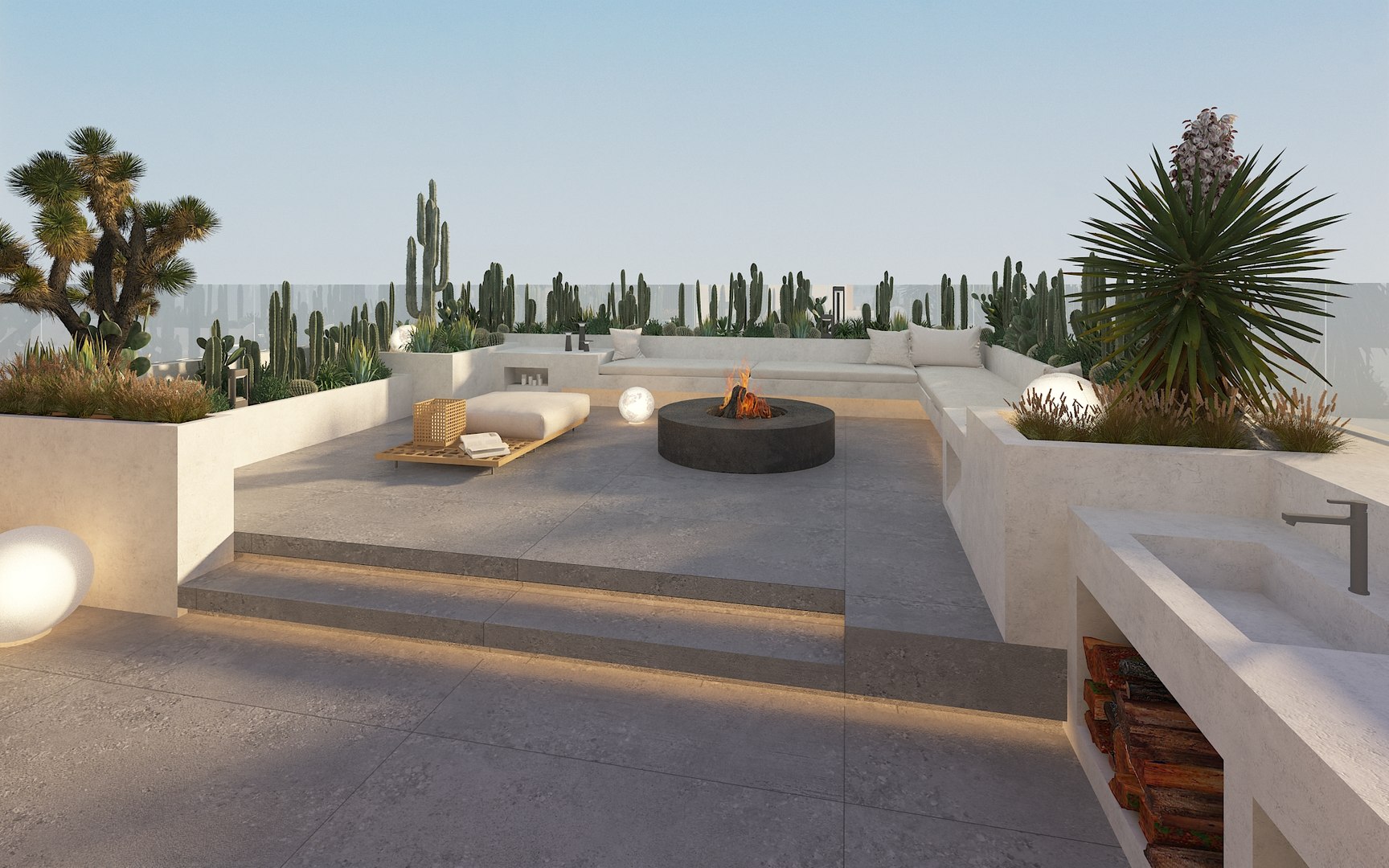 Mediterranean Style Rooftop Garden Private Garden Cactus Plant Pile 3D ...