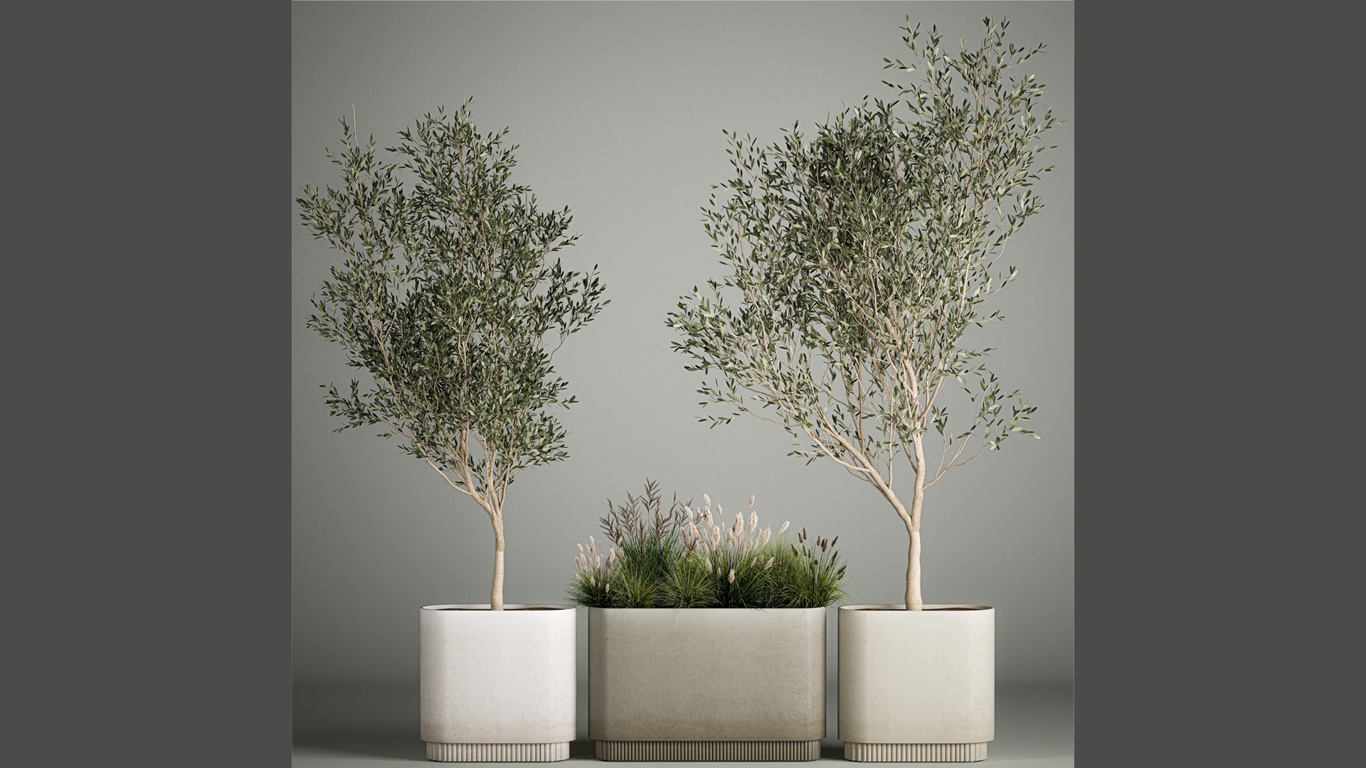 Decorative Trees In Concrete Pots With Bushes 3D - TurboSquid 1962054