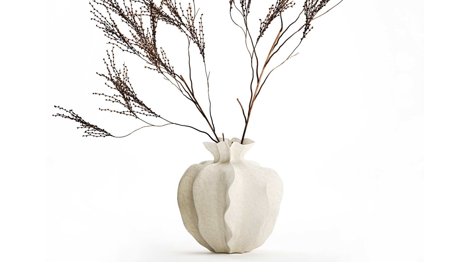 3D Model Realistic Dried Flower Bouquet Branches Decor In A Ceramic ...