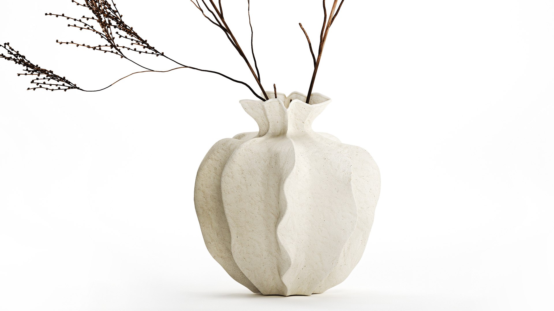 3D Model Realistic Dried Flower Bouquet Branches Decor In A Ceramic ...