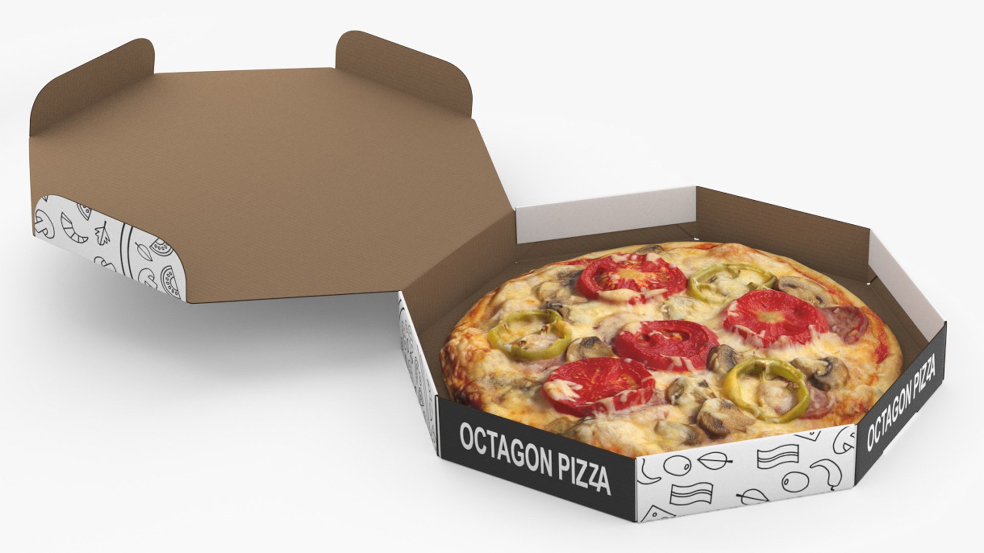 3D Octagonal Pizza Box With Pizza Rigged For Cinema 4D Model ...