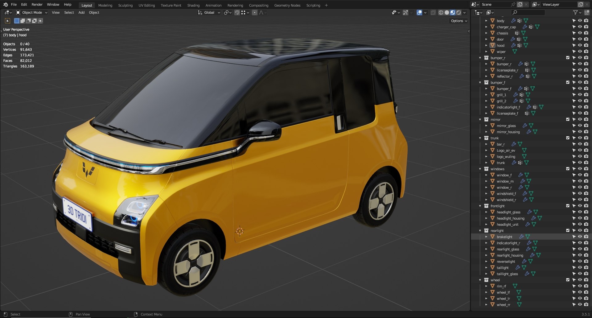 Wuling Air EV HQ Low Poly No Interior 3D Model - TurboSquid 2228079