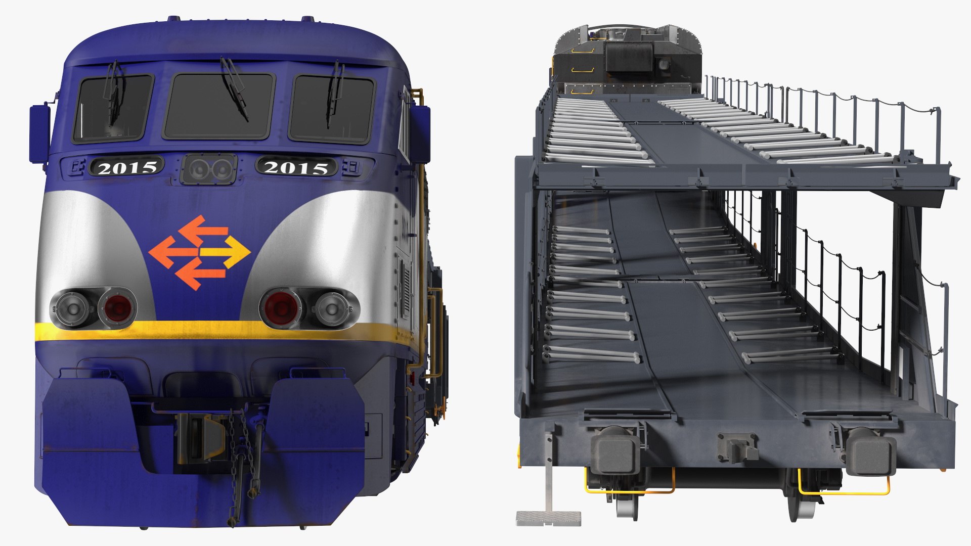 Diesel Electric Locomotive with Autorack Car Transporter 3D ...