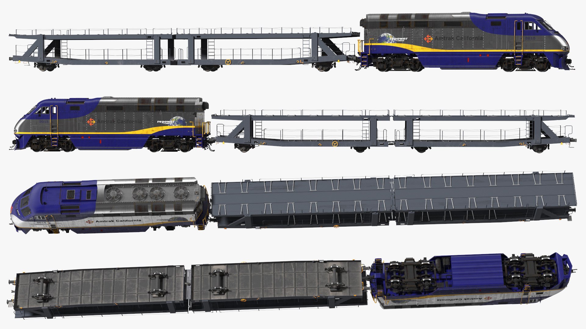 Diesel Electric Locomotive with Autorack Car Transporter 3D ...