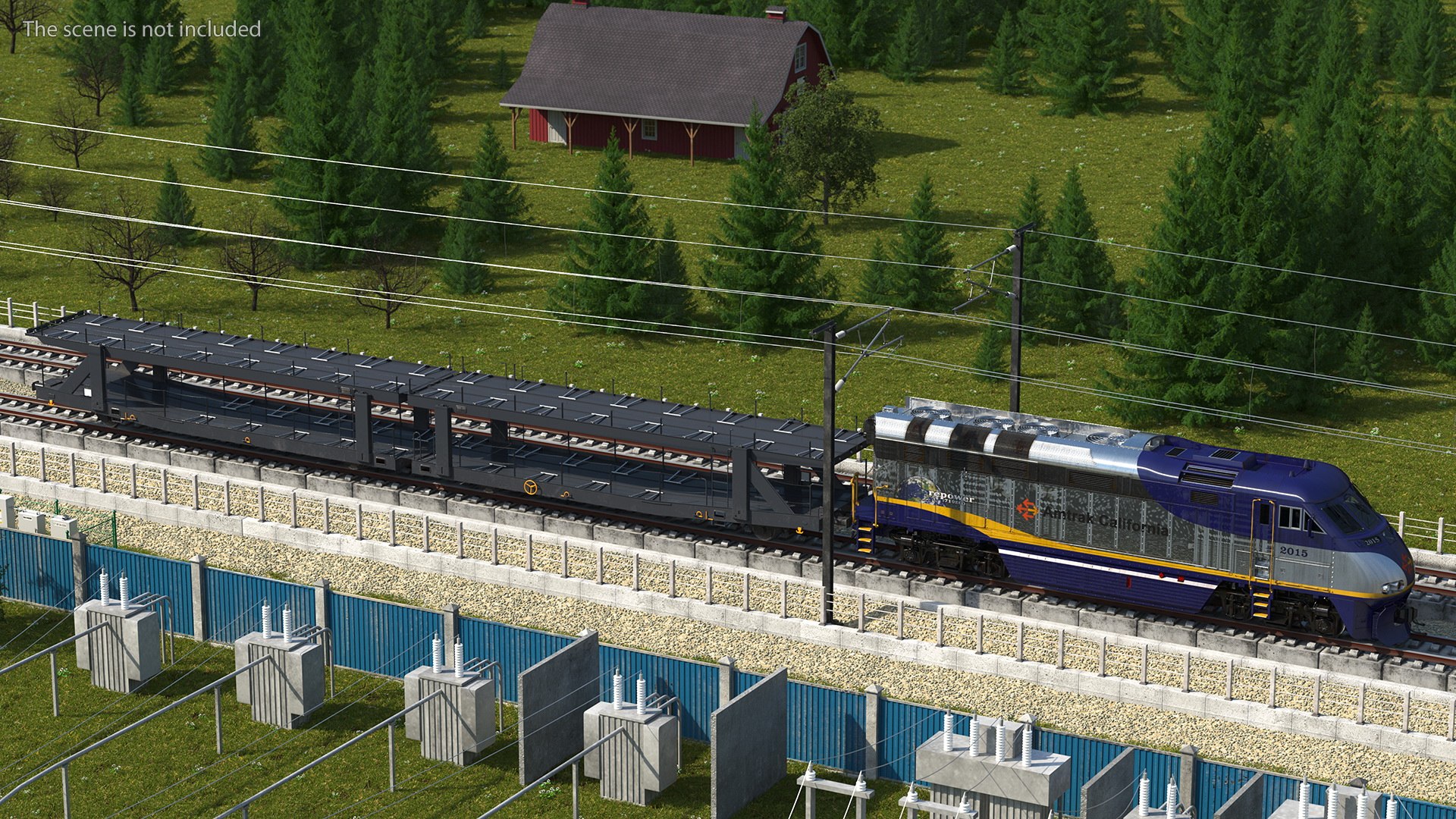 Diesel Electric Locomotive with Autorack Car Transporter 3D ...