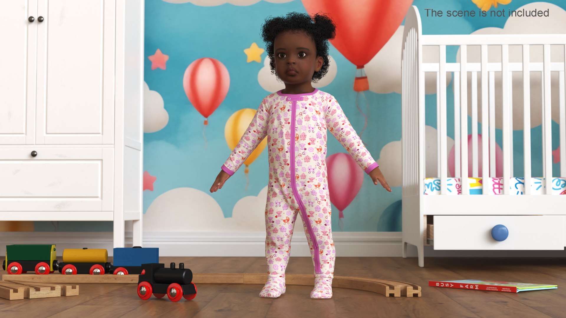 3D Black Baby Girl Light Skin In Full Bodysuit A-Pose - TurboSquid 2342610