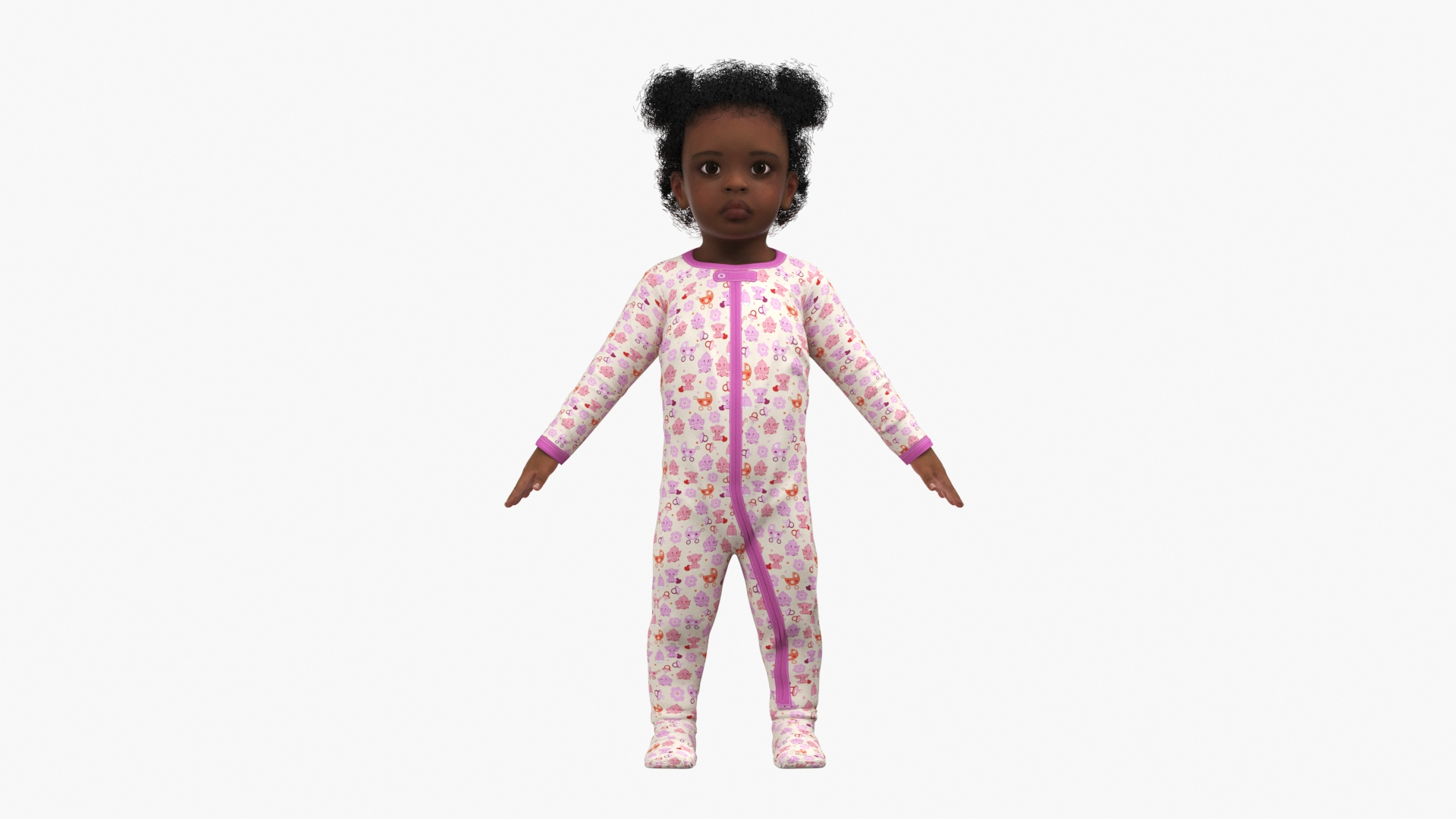 3D Black Baby Girl Light Skin In Full Bodysuit A-Pose - TurboSquid 2342610