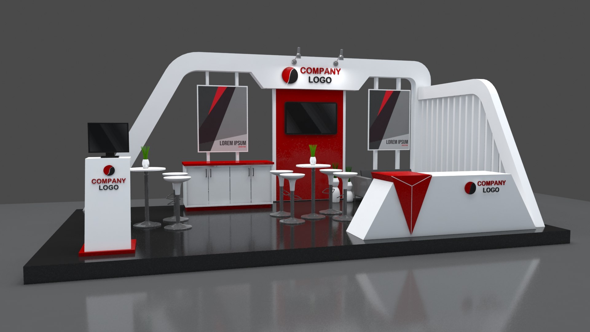 Booth 7x4 Red 3D Model - TurboSquid 1772093