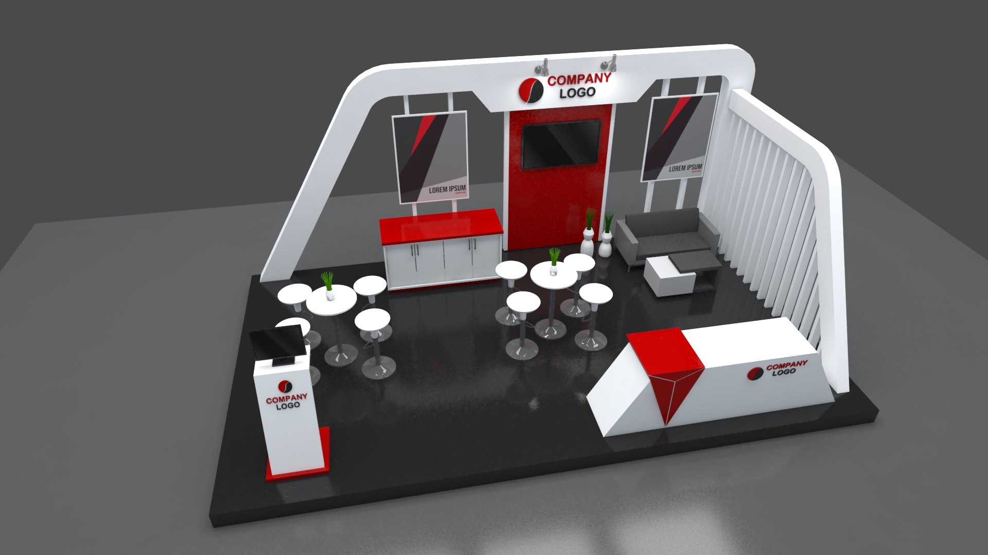 Booth 7x4 Red 3D Model - TurboSquid 1772093