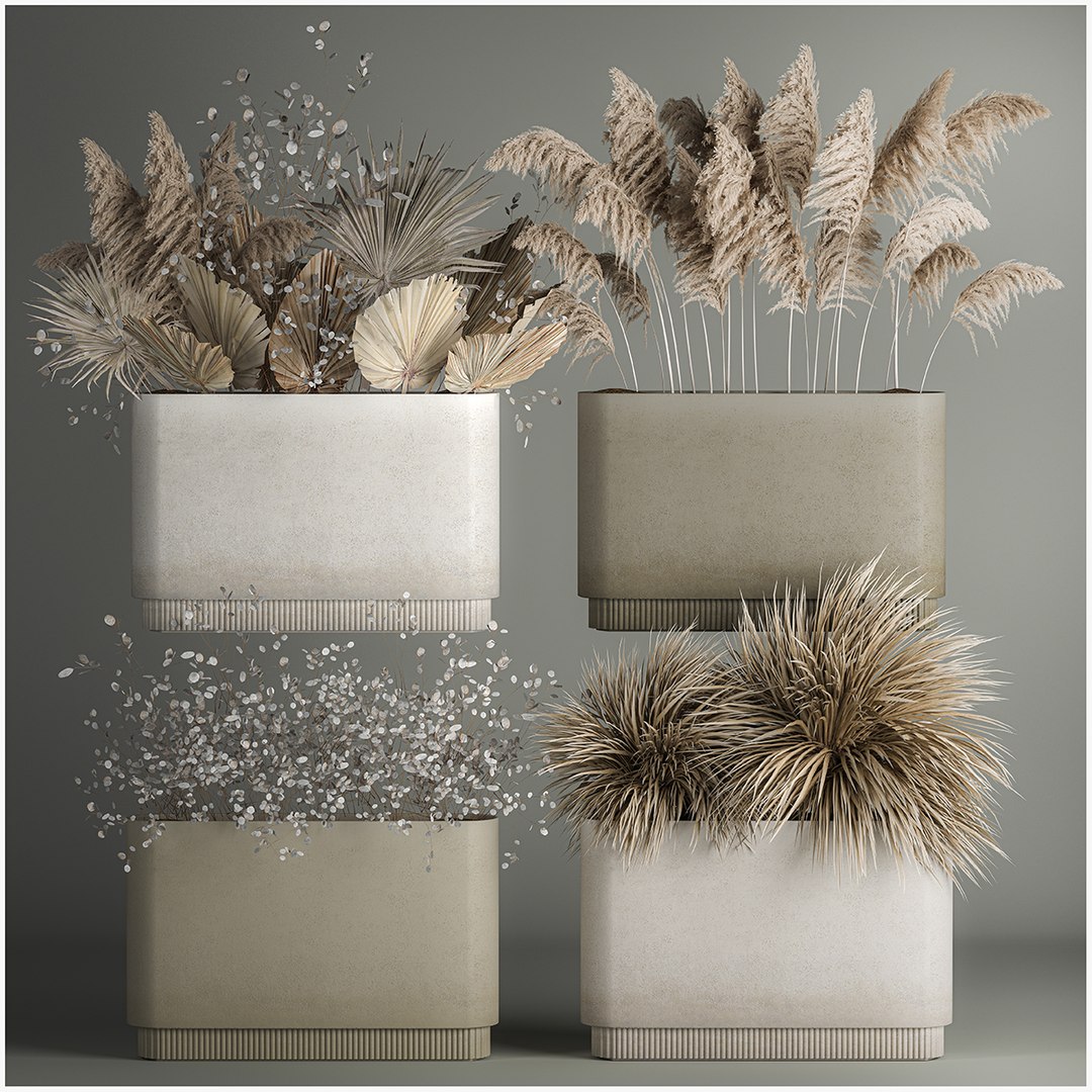 3D Plants In Flowerpots Made Of Dried Flowers model - TurboSquid 1962053