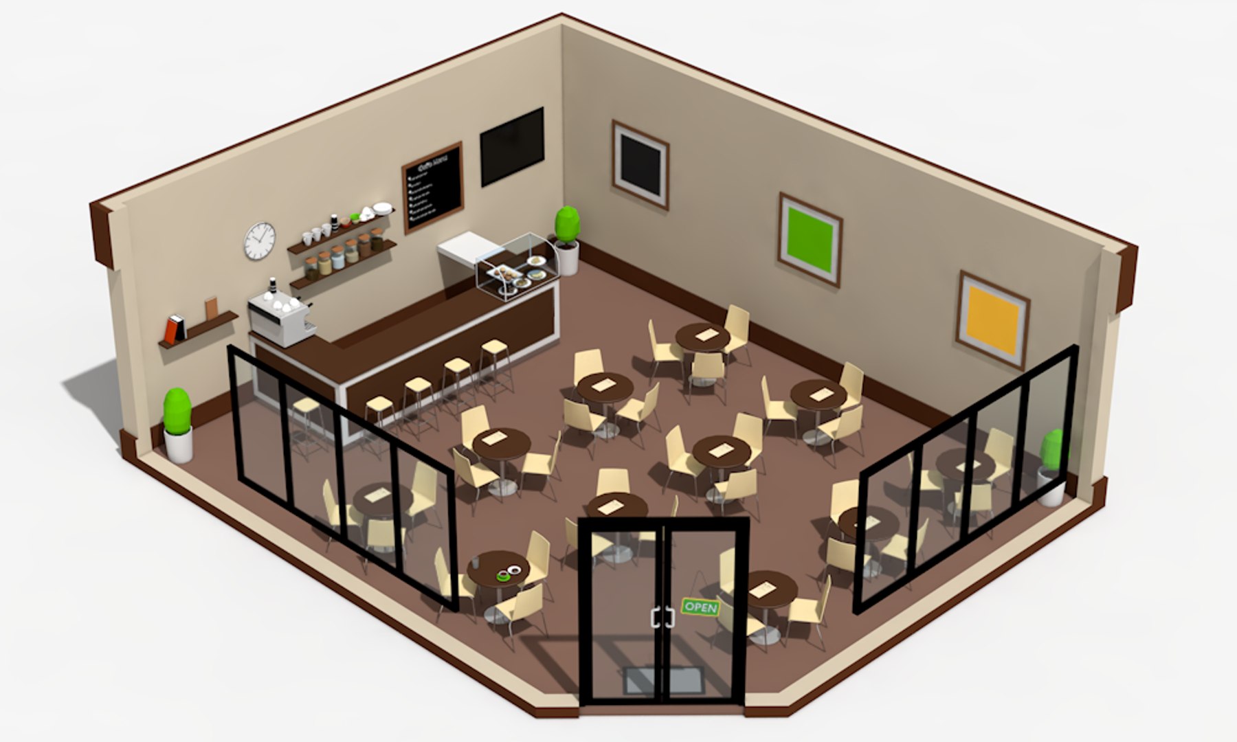 Coffee Shop Exterior Interior Architecture 3d Model