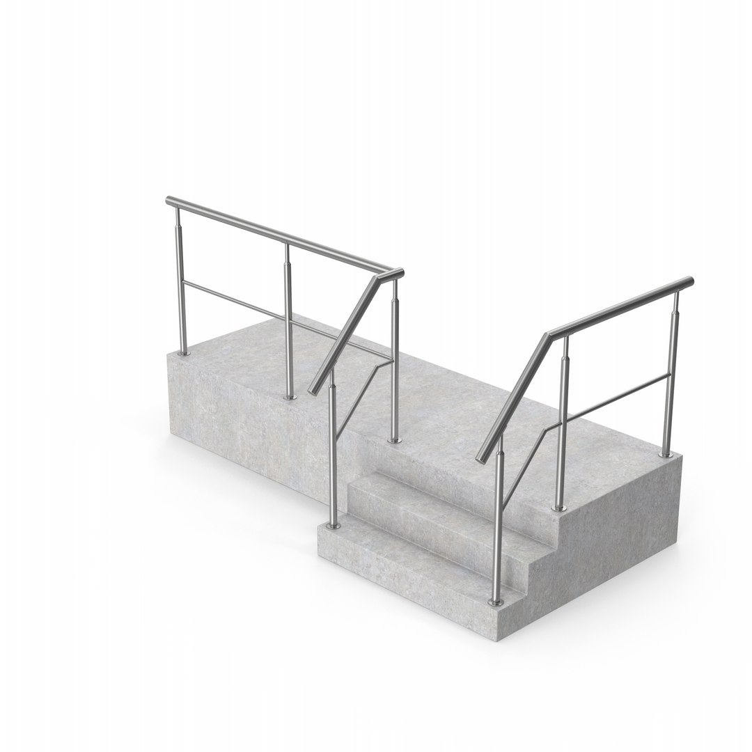 3D Iron Railings And Concrete Stairs Model - TurboSquid 2212773