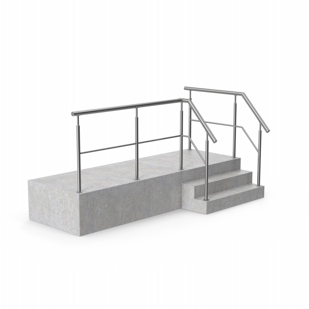 3D Iron Railings And Concrete Stairs Model - TurboSquid 2212773