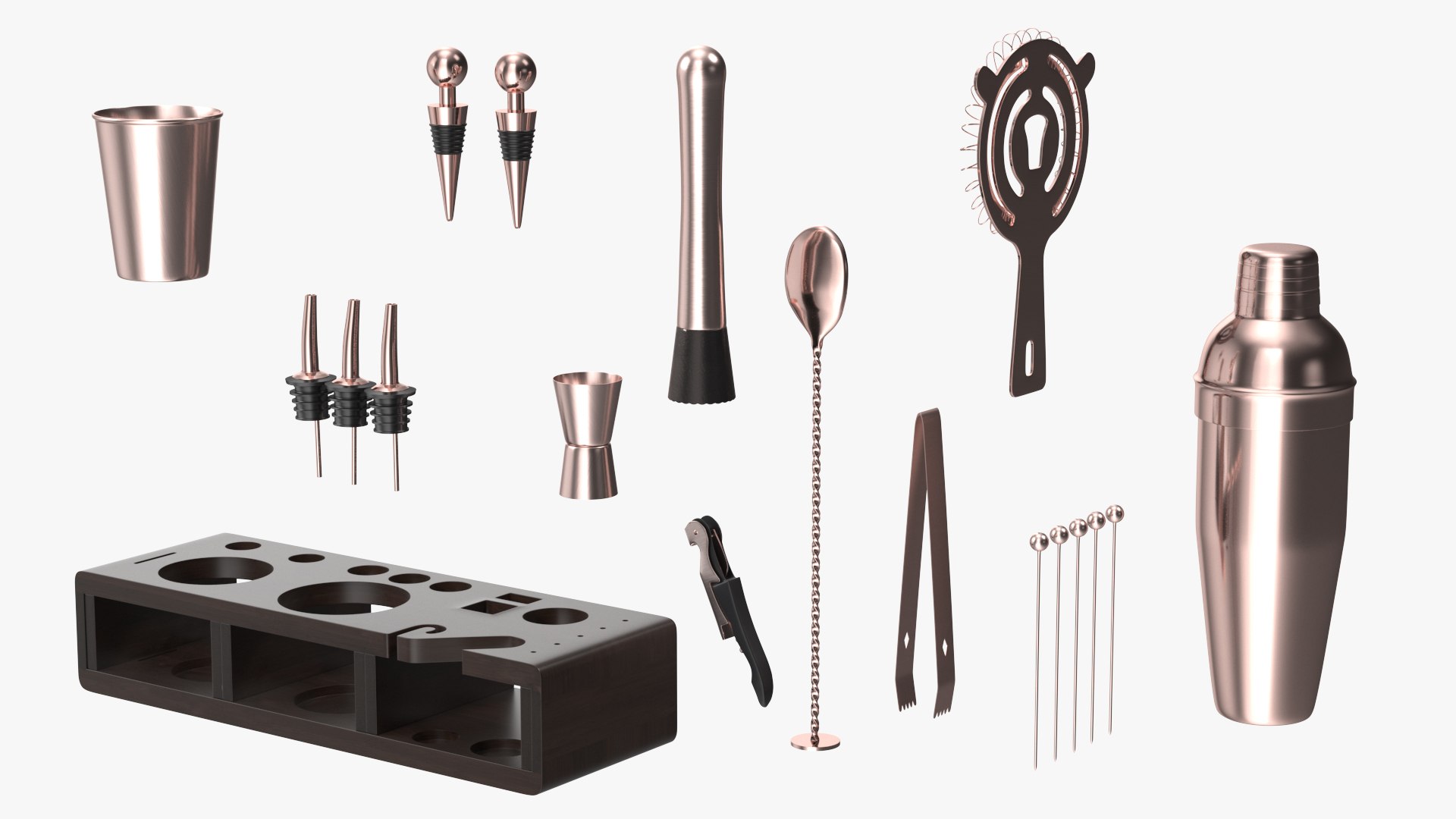 3D Copper Bar Kit with Wooden Stand 21 Pieces - TurboSquid 1794545