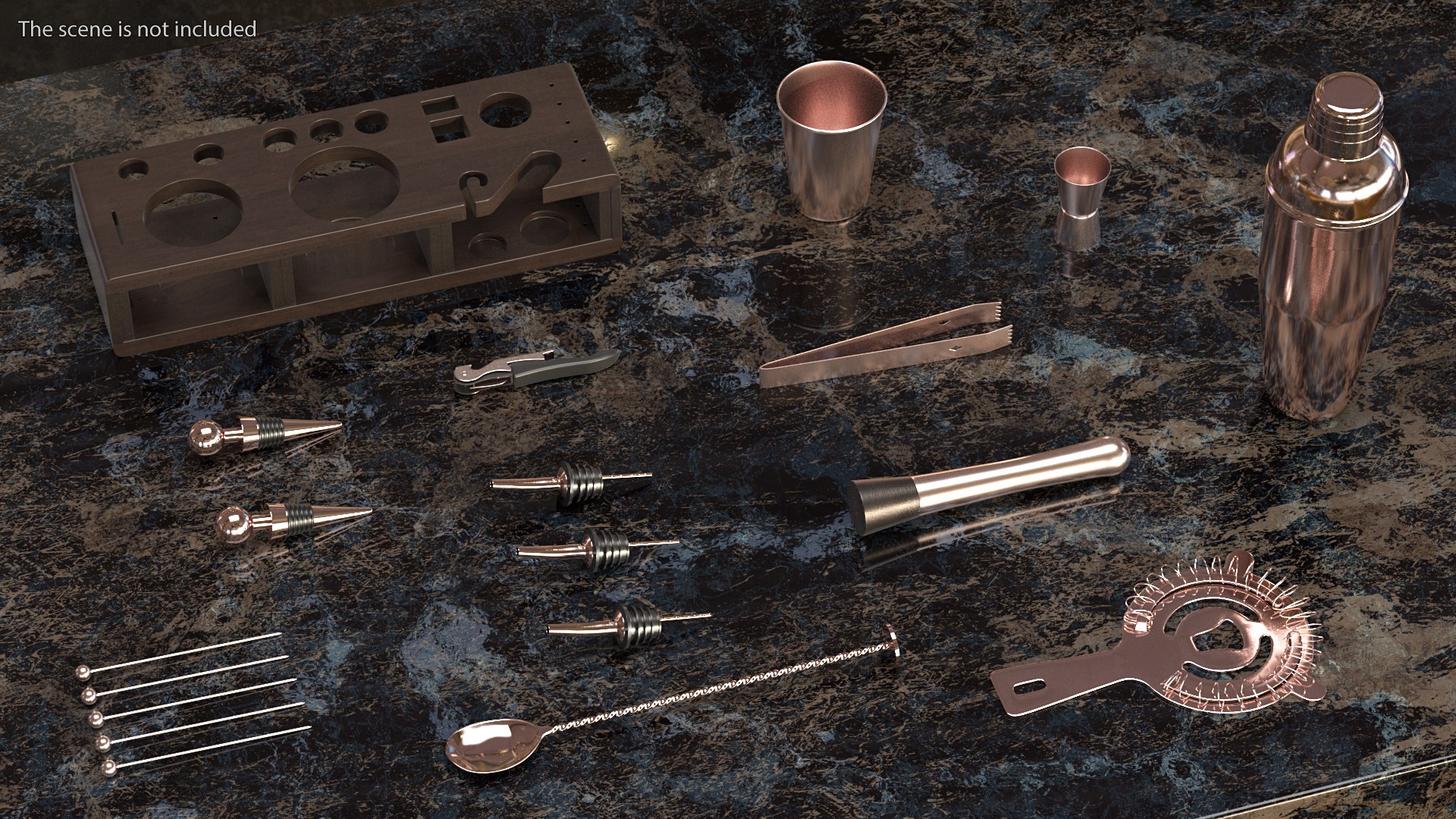 3D Copper Bar Kit with Wooden Stand 21 Pieces - TurboSquid 1794545