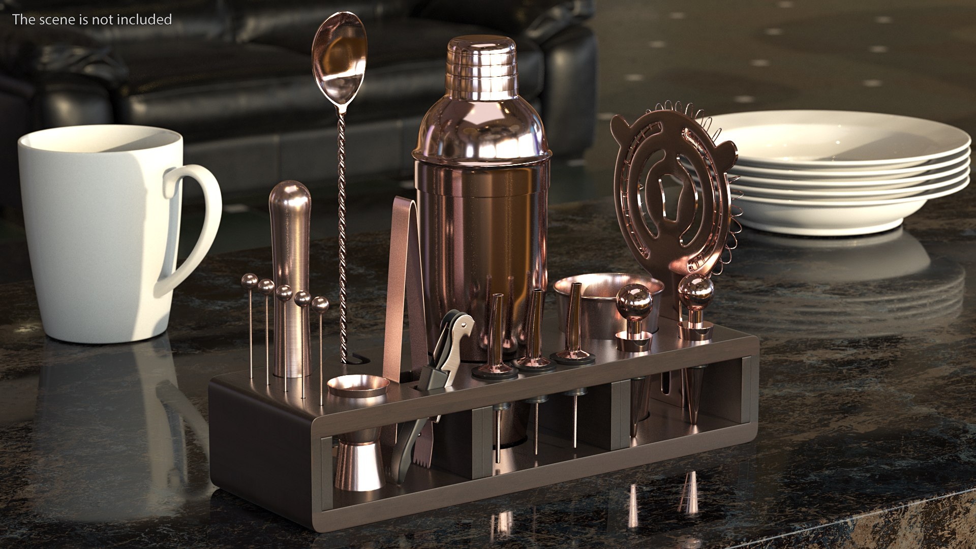 3D Copper Bar Kit with Wooden Stand 21 Pieces - TurboSquid 1794545