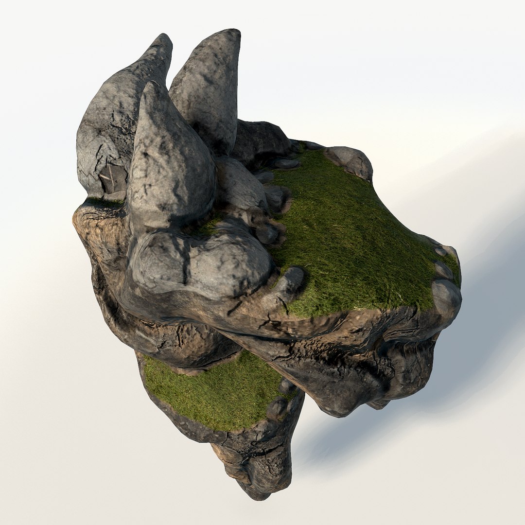 3d floating island rock